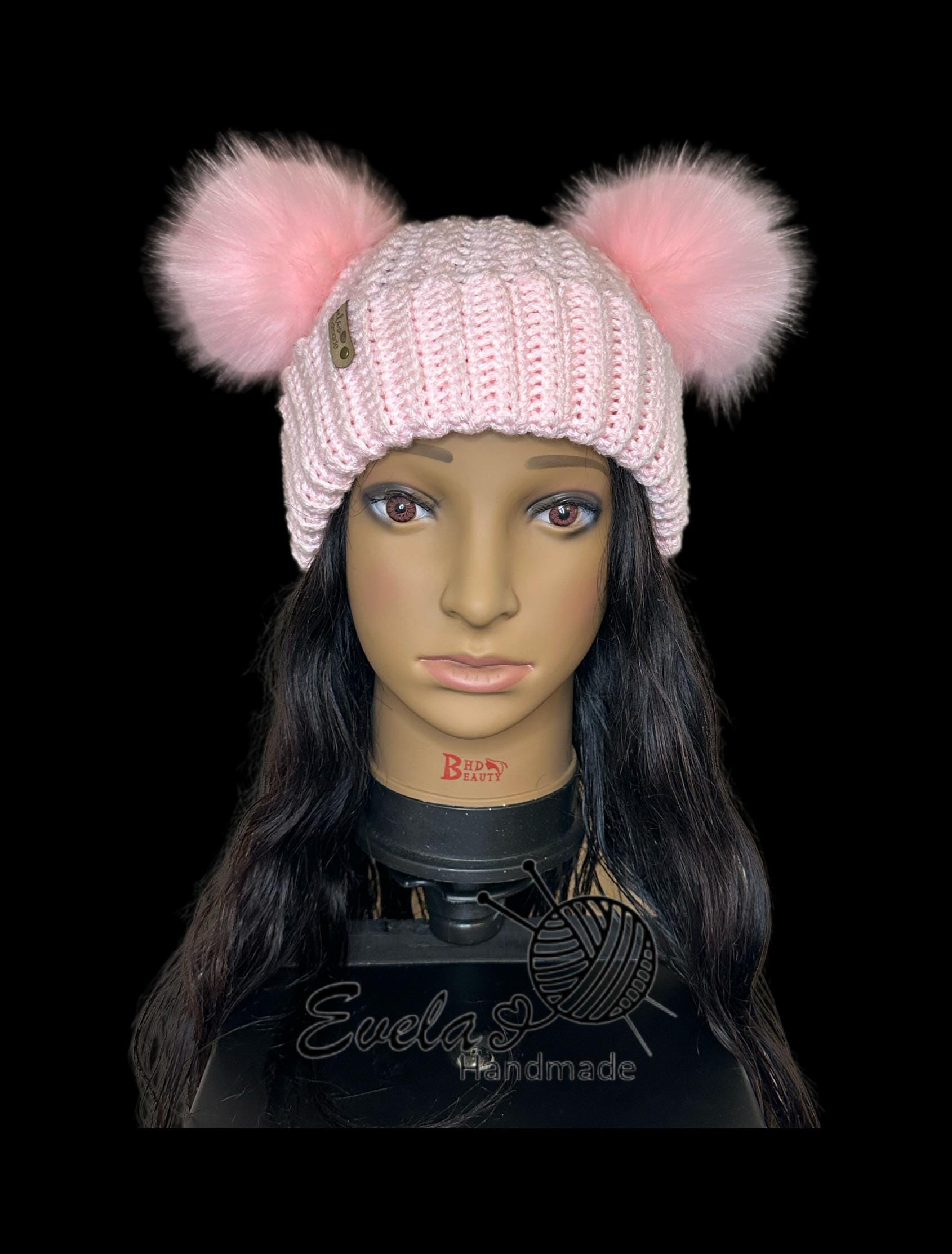 Alesha Double Brim Beanie With Two Pom-poms - Etsy