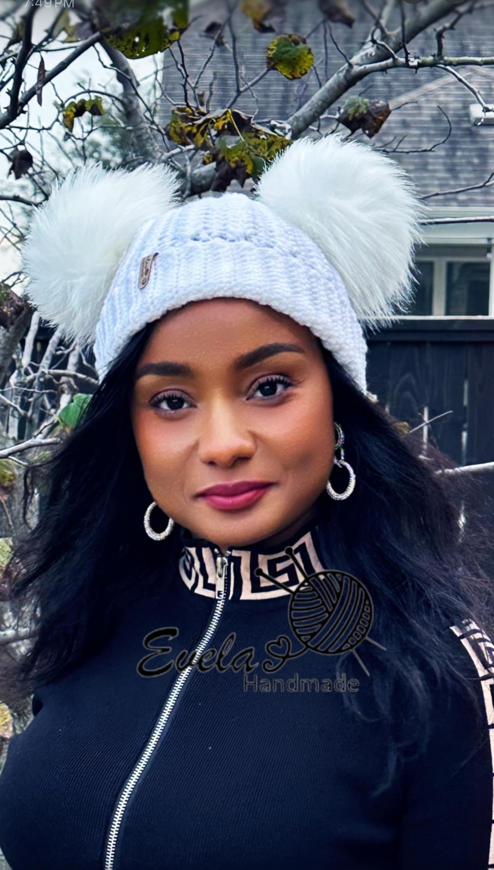 Alesha Double Brim Beanie With Two Pom-poms - Etsy