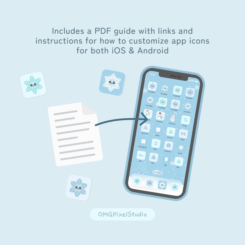 Snowflakes Ios Icons: Blue Aesthetic, Christmas App Set With Wallpapers ...