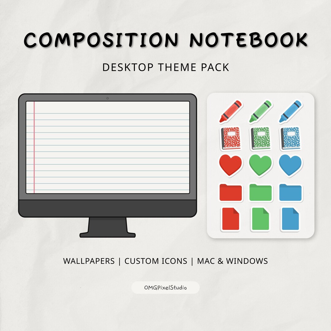 Notebook Composition Aesthetic Desktop Theme Wallpaper Organizer Set - Etsy