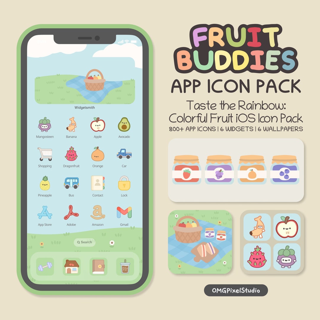 Kawaii Fruit Buddies Theme: Summer Aesthetic App Icons Pack for Ios Icons + iPhone Wallpapers - Etsy