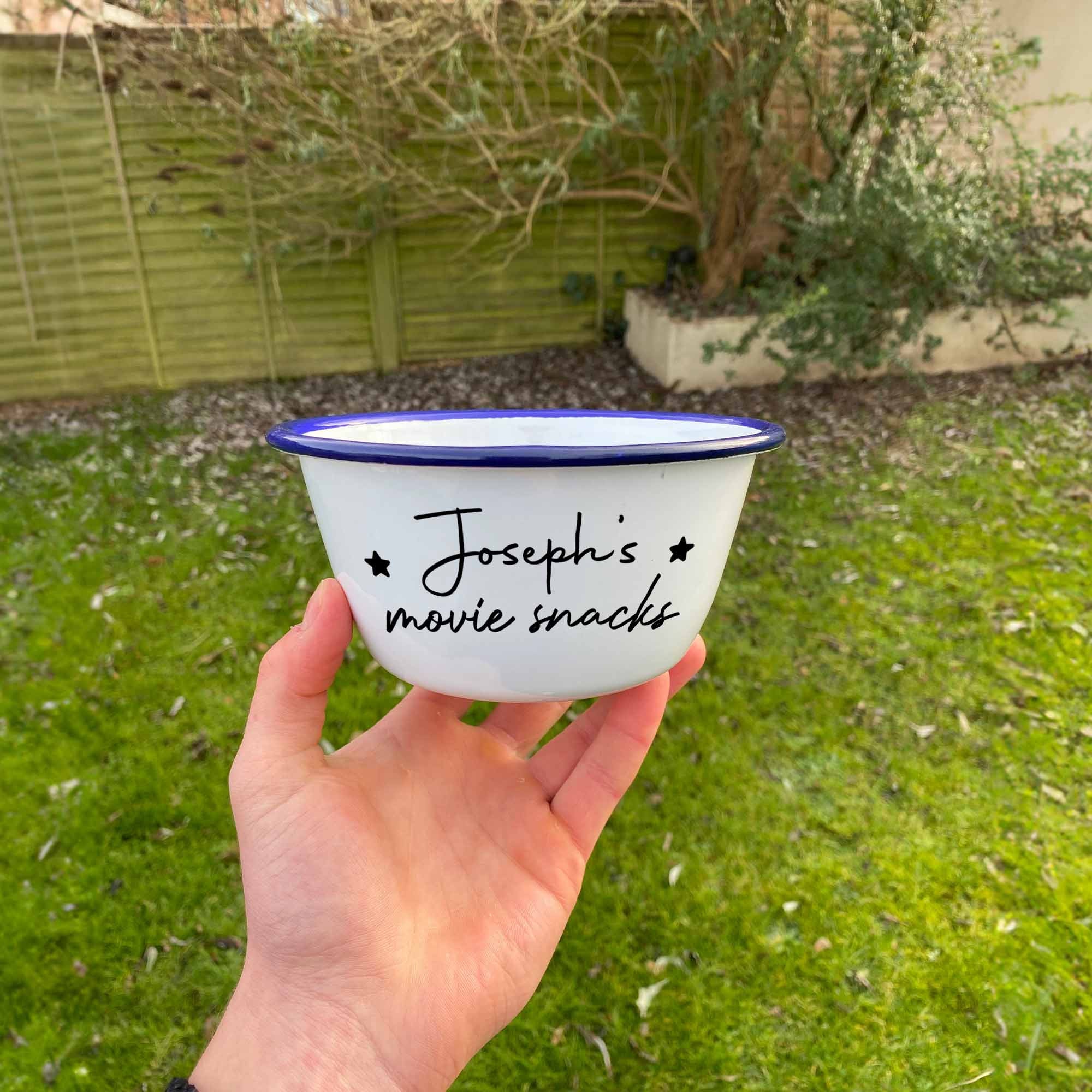 Custom Name Popcorn Bowl Movie Snacks, Movie Night, Personalised Enamel ...