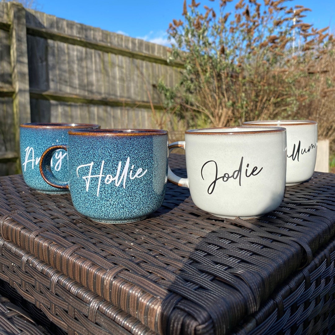 Personalised Beige Drink Mug With Name | Retro Mug | Beige Rustic Style ...