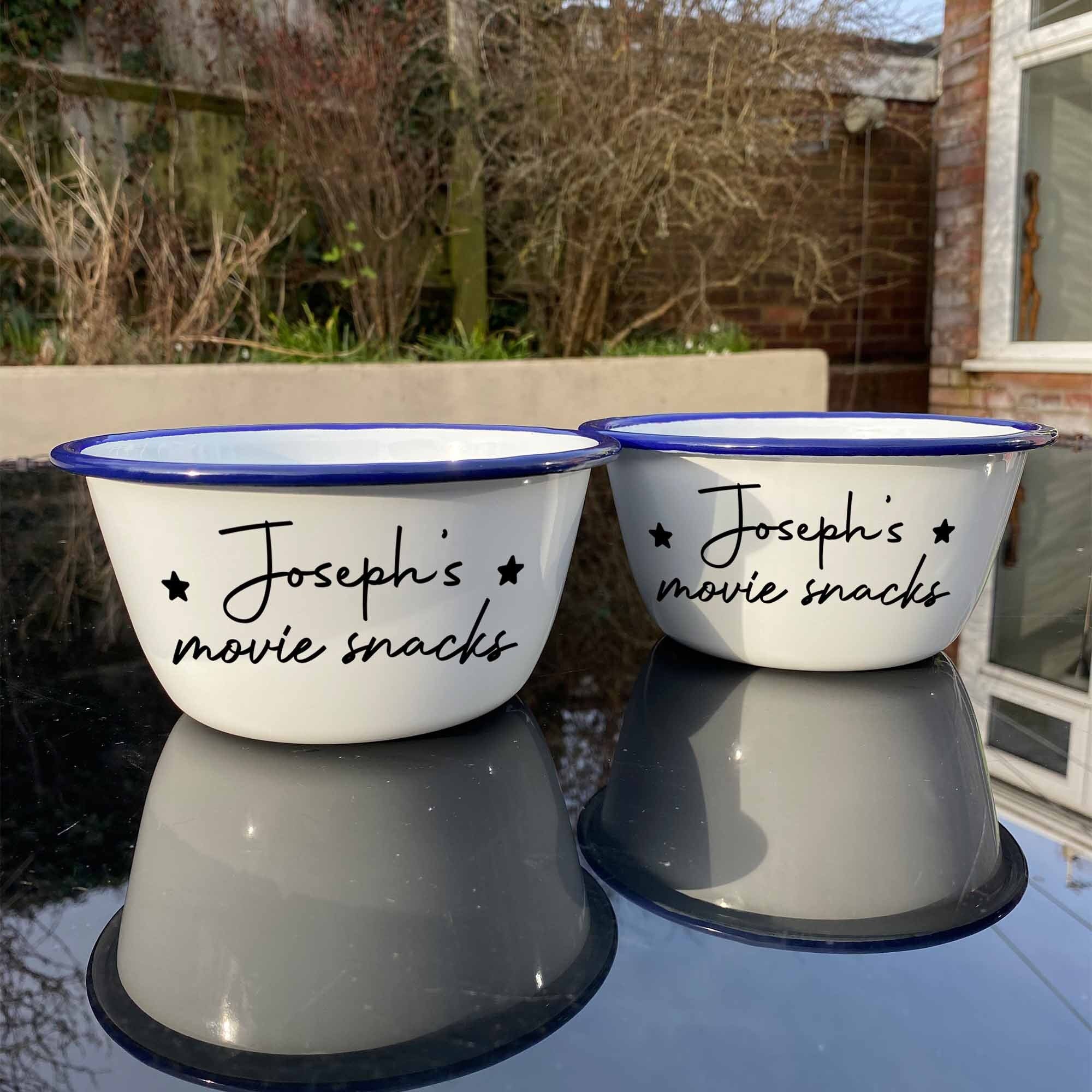 Custom Name Popcorn Bowl Movie Snacks, Movie Night, Personalised Enamel ...
