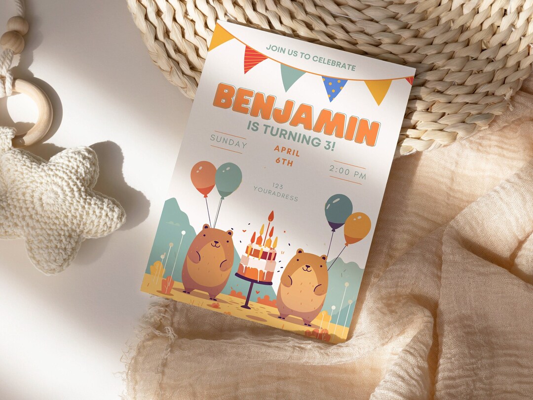 Capybara Invitation Template, Birthday Party, Baby Shower, Colourful ...