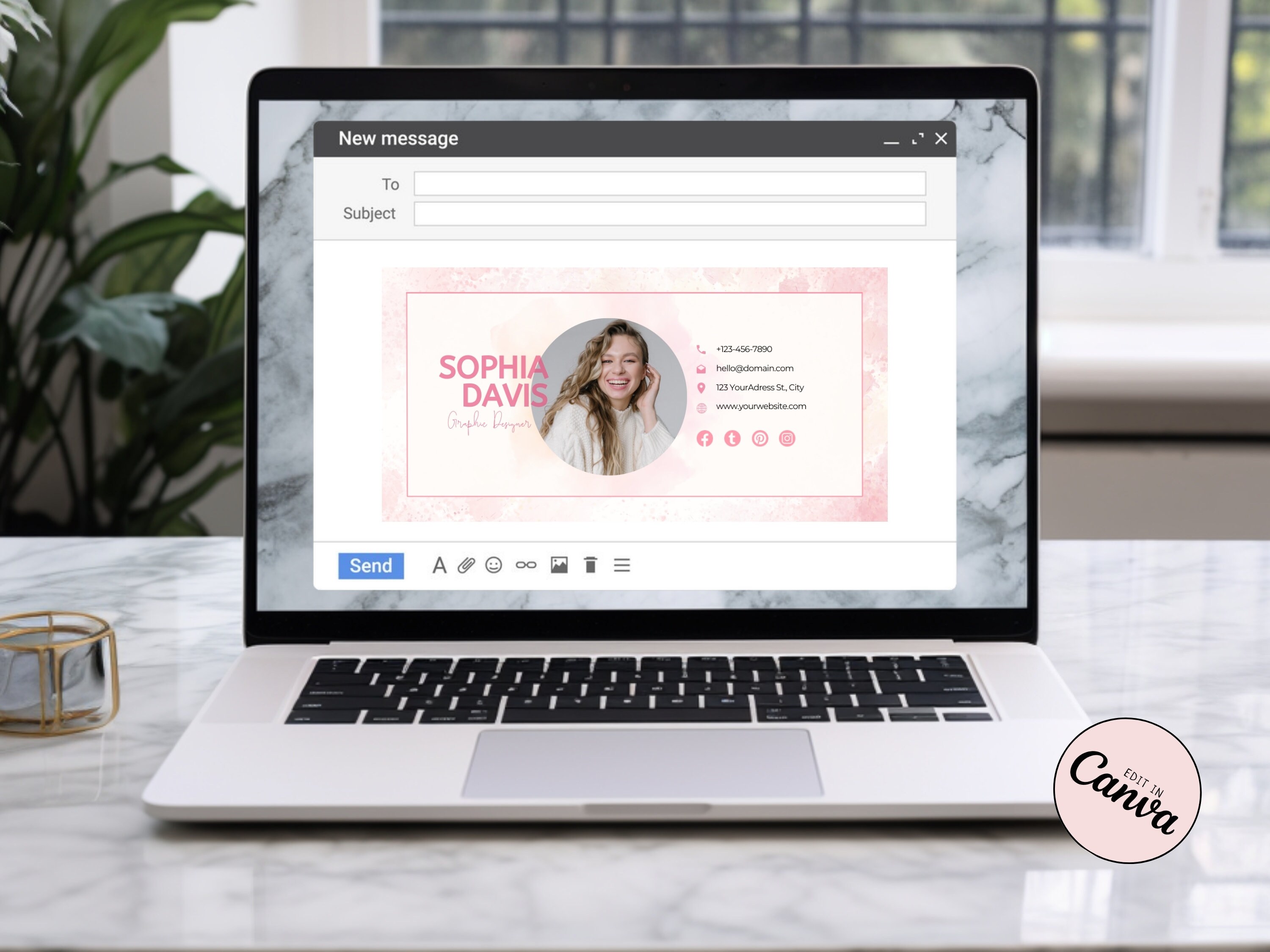 Email Signature Template, Pink Design, Gmail Signature, Outlook ...