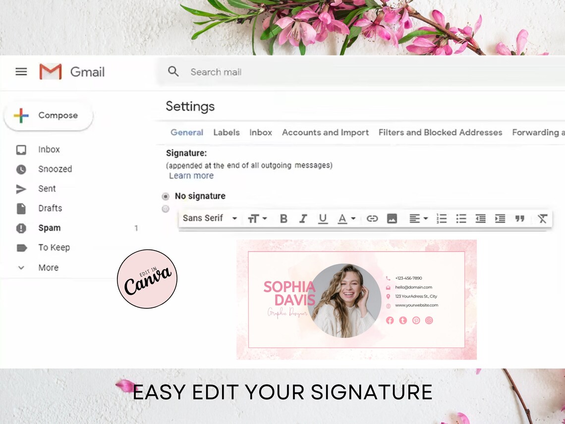 Email Signature Template, Pink Design, Gmail Signature, Outlook ...