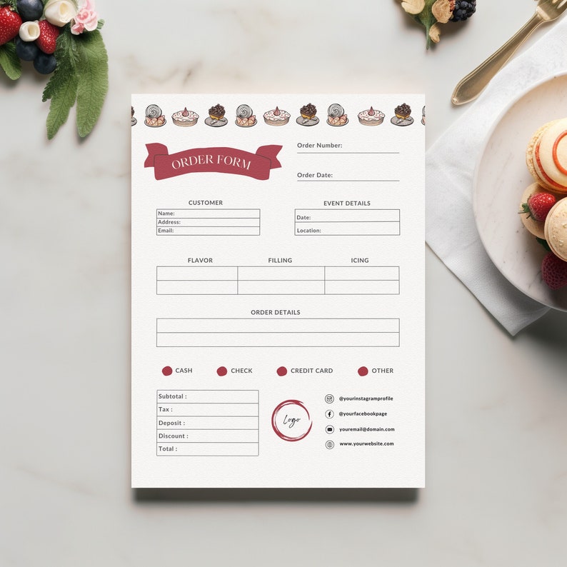 Retro Cake Order Form Template, Bakery Branding, Cookie Order Form, Add ...