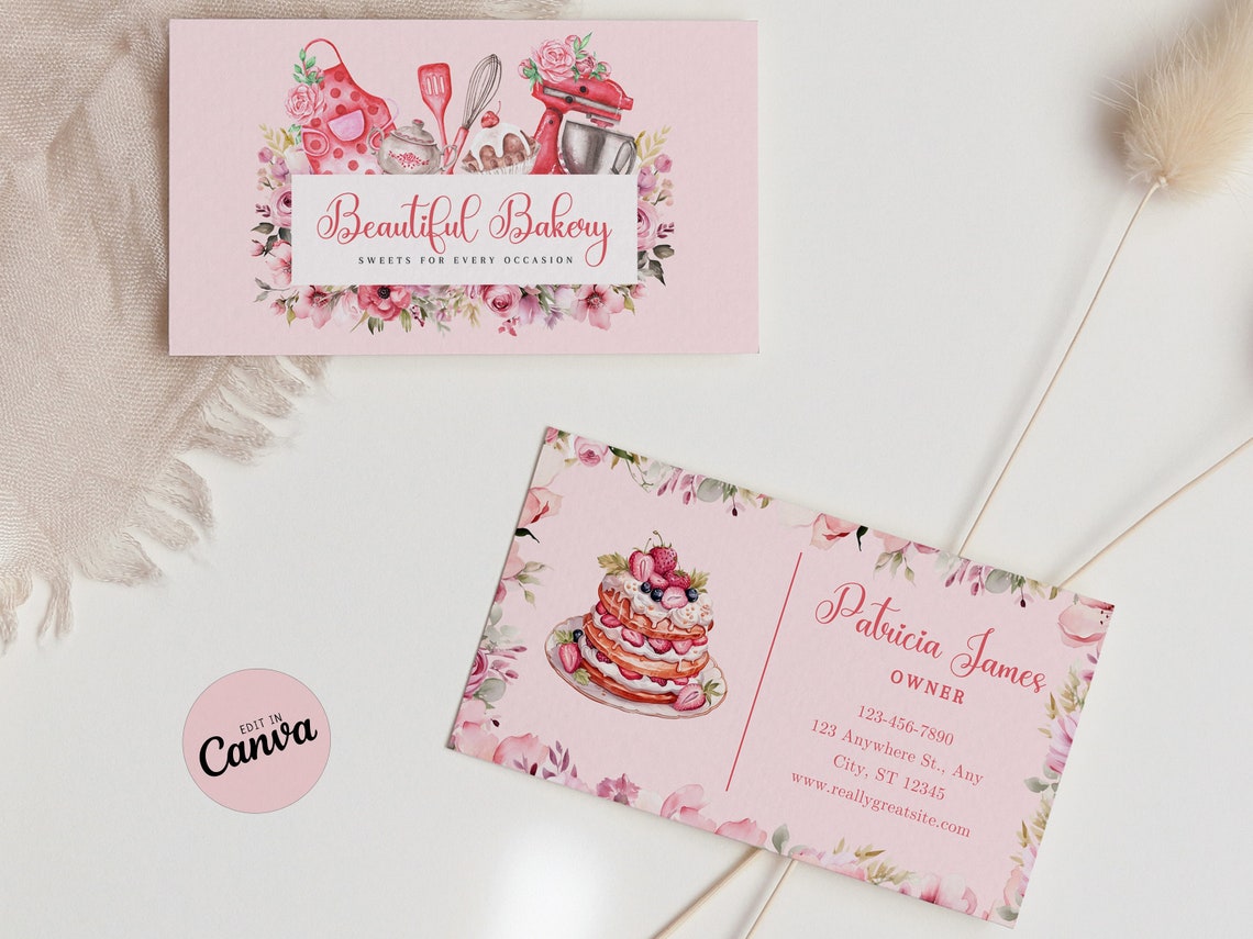 Bakery Business Card, Editable Business Card, Cake Business Card ...