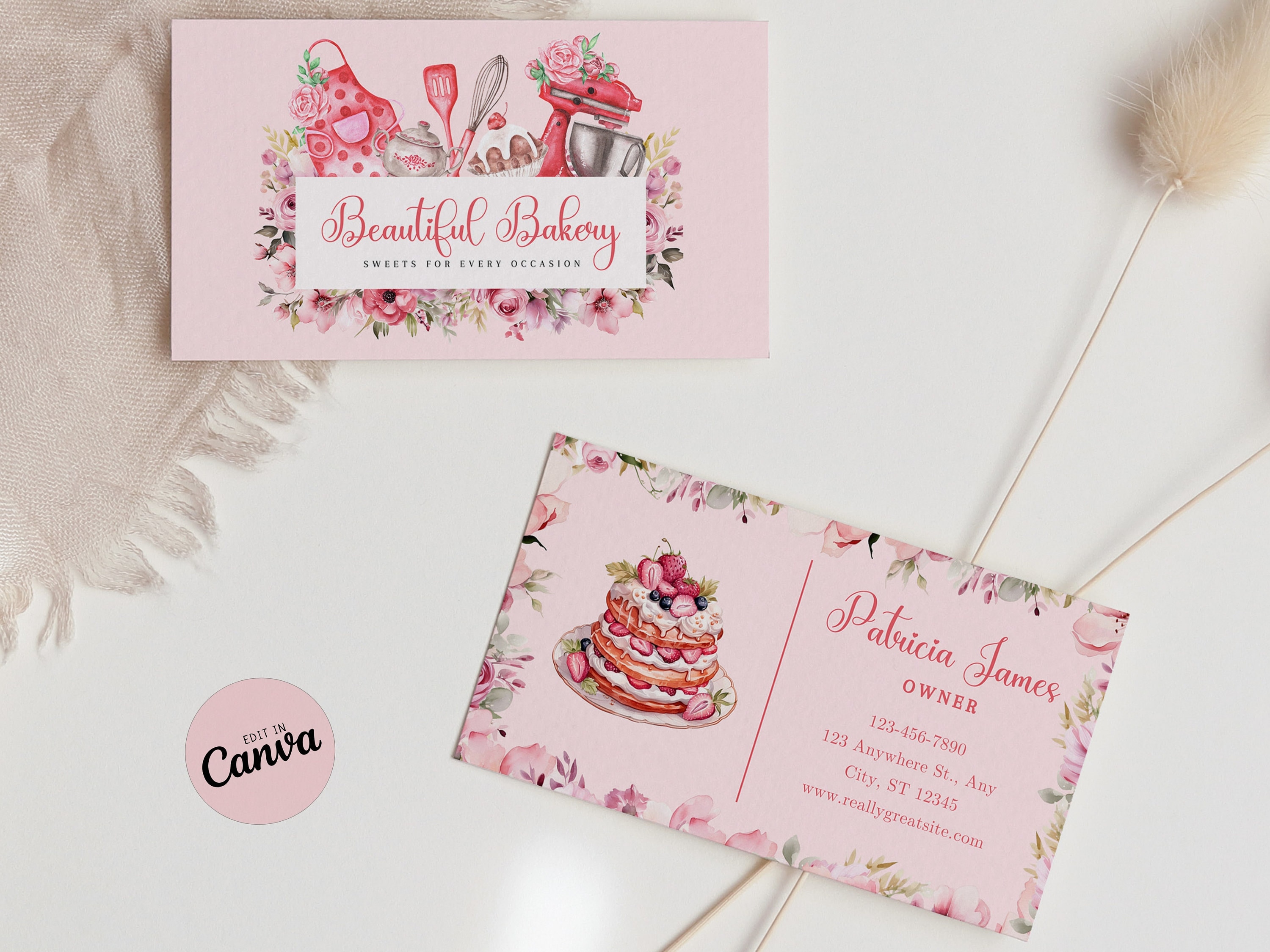 Bakery Business Card, Editable Business Card, Cake Business Card ...
