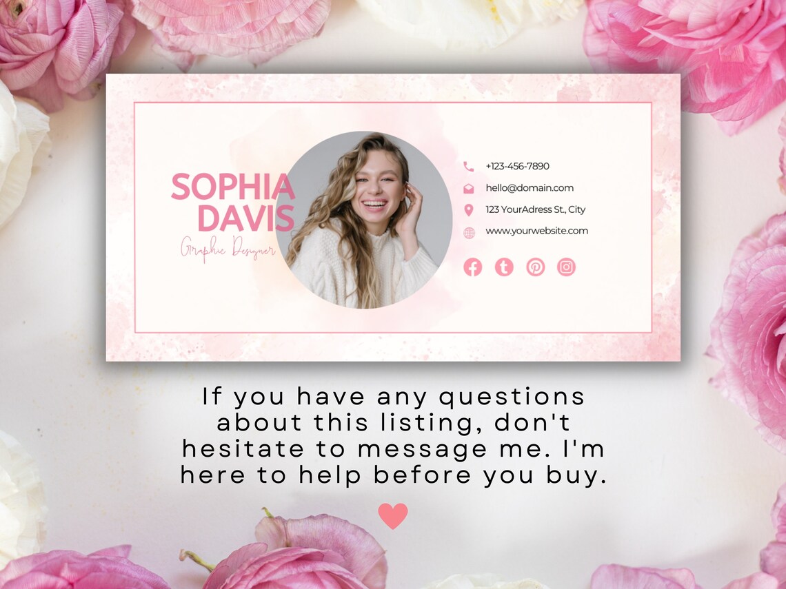 Email Signature Template, Pink Design, Gmail Signature, Outlook ...