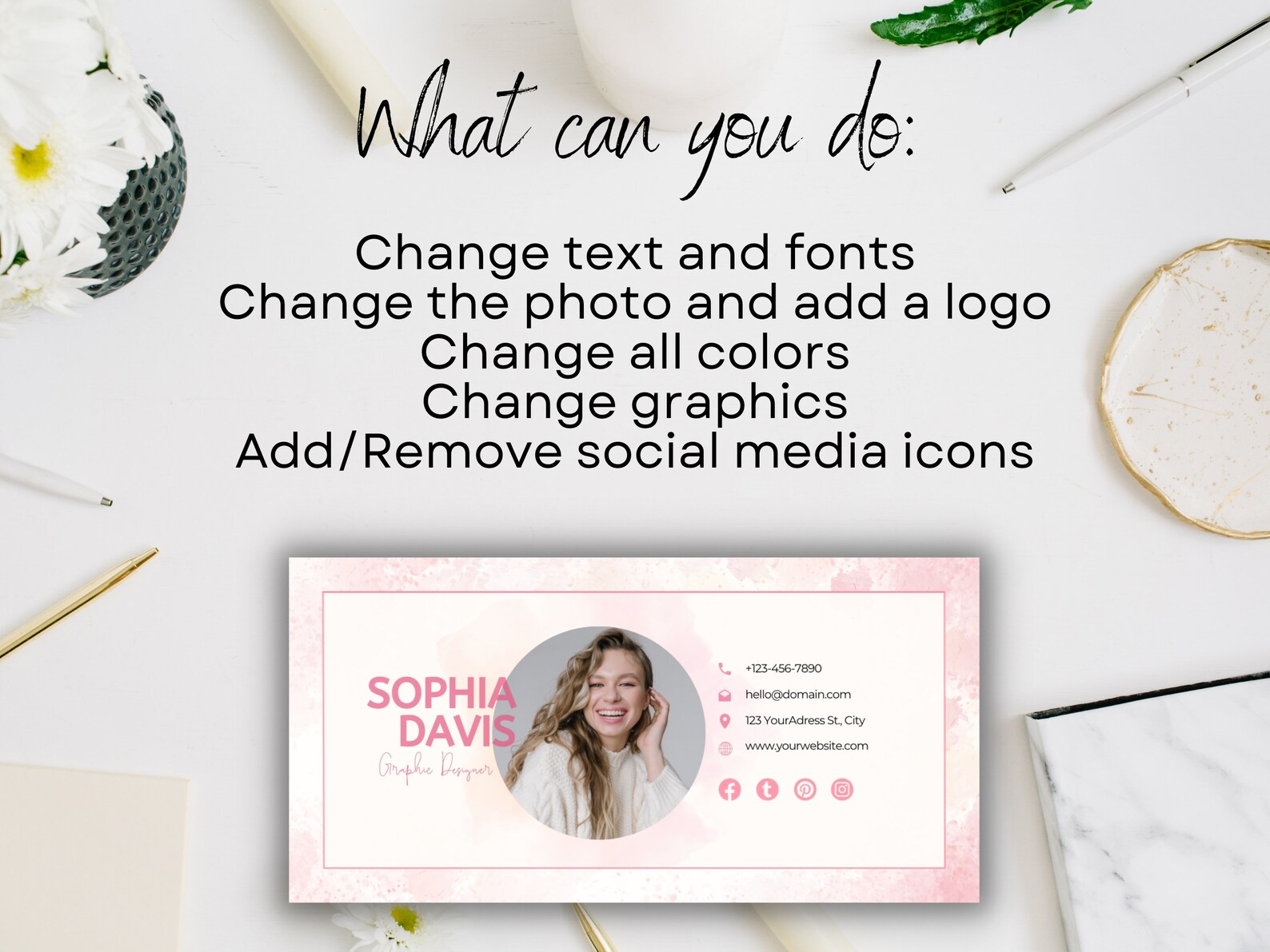 Email Signature Template, Pink Design, Gmail Signature, Outlook ...