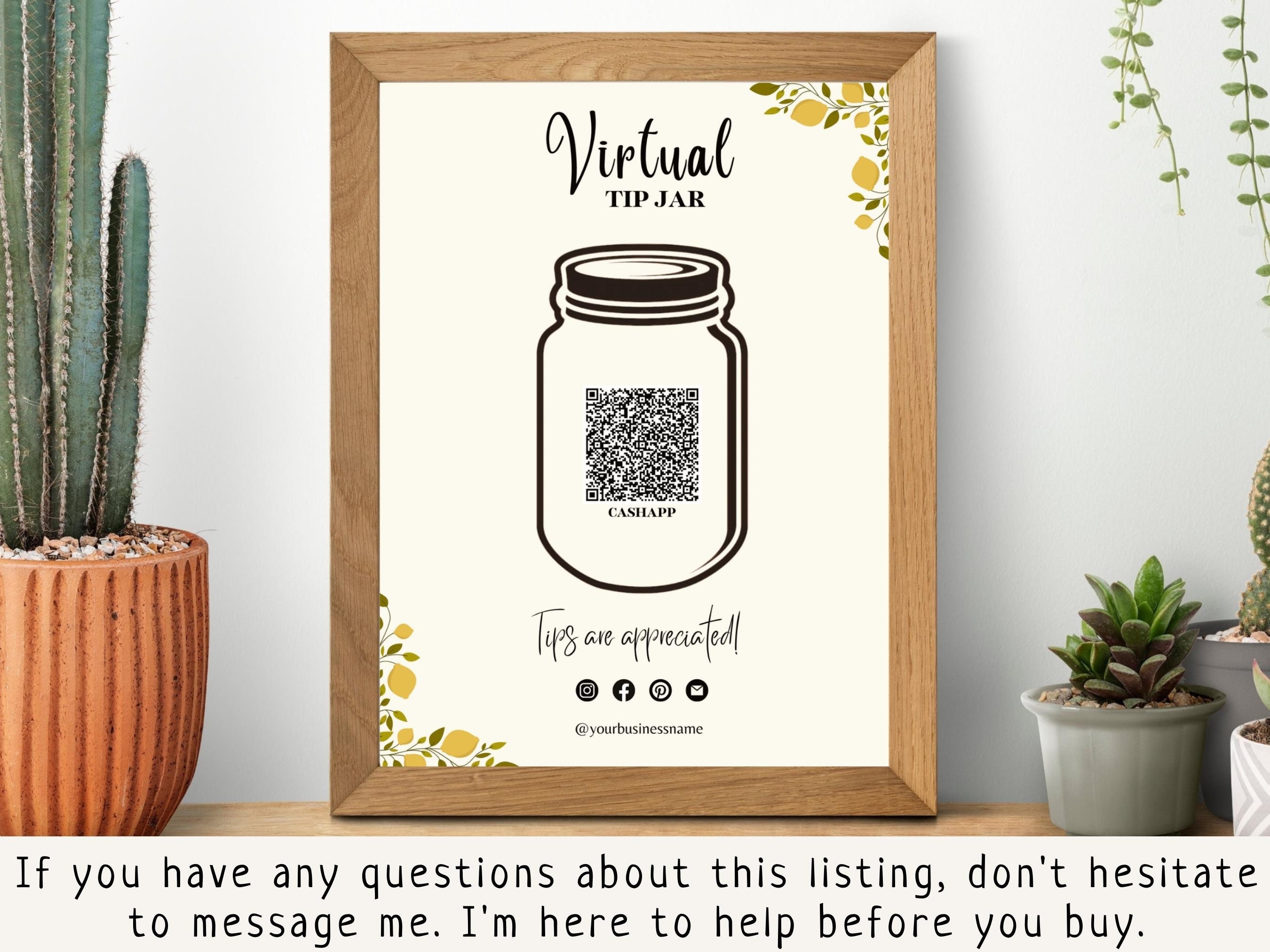 Virtual Tip Jar Printable Venmo Payment Sign Cashless Tip - Etsy