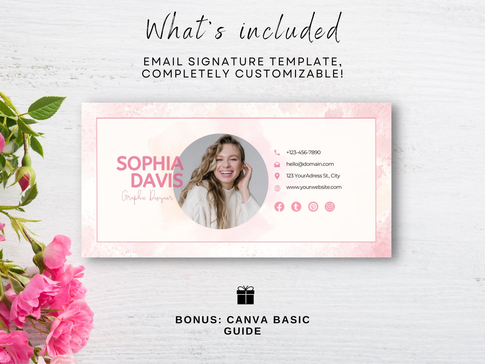 Email Signature Template, Pink Design, Gmail Signature, Outlook ...