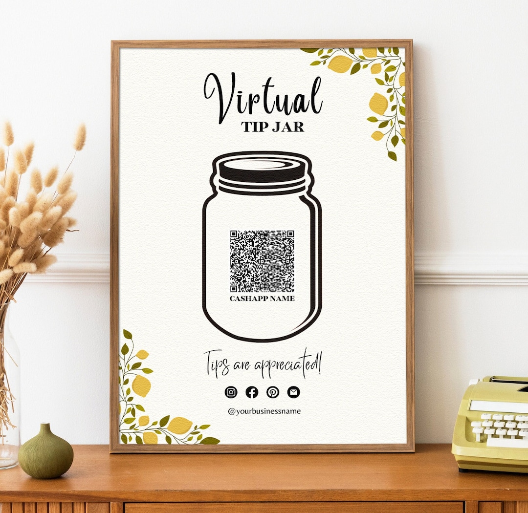 Virtual Tip Jar Printable, Venmo Payment Sign, Cashless Tip Jar, QR ...