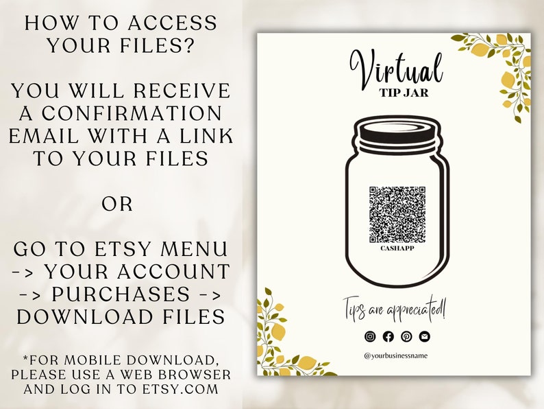 Virtual Tip Jar Printable, Venmo Payment Sign, Cashless Tip Jar, QR ...