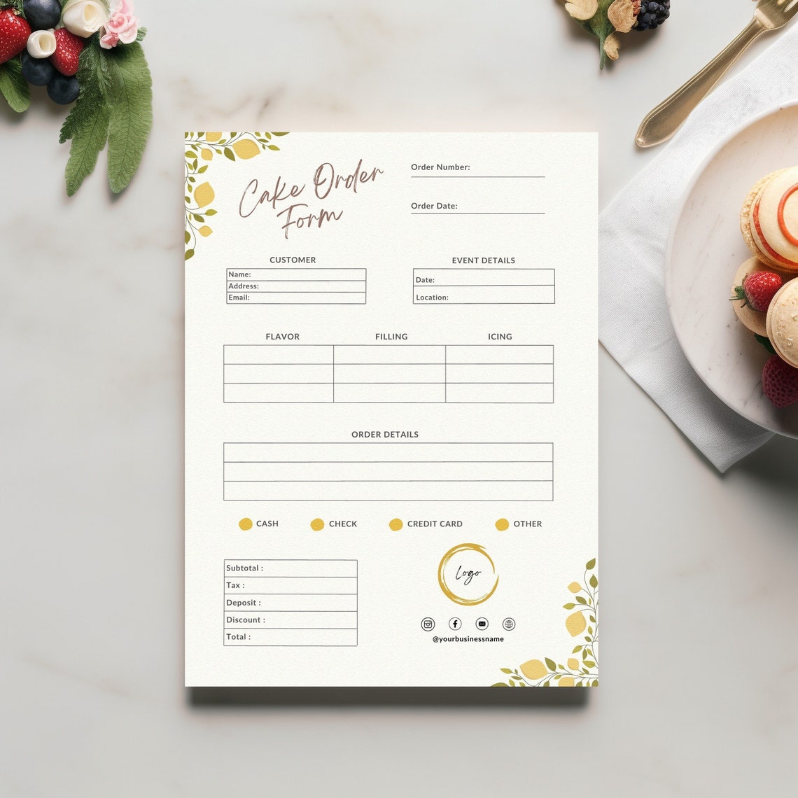 Editable Cake Order Form Template, Bakery Order Form Printable, Cookie ...