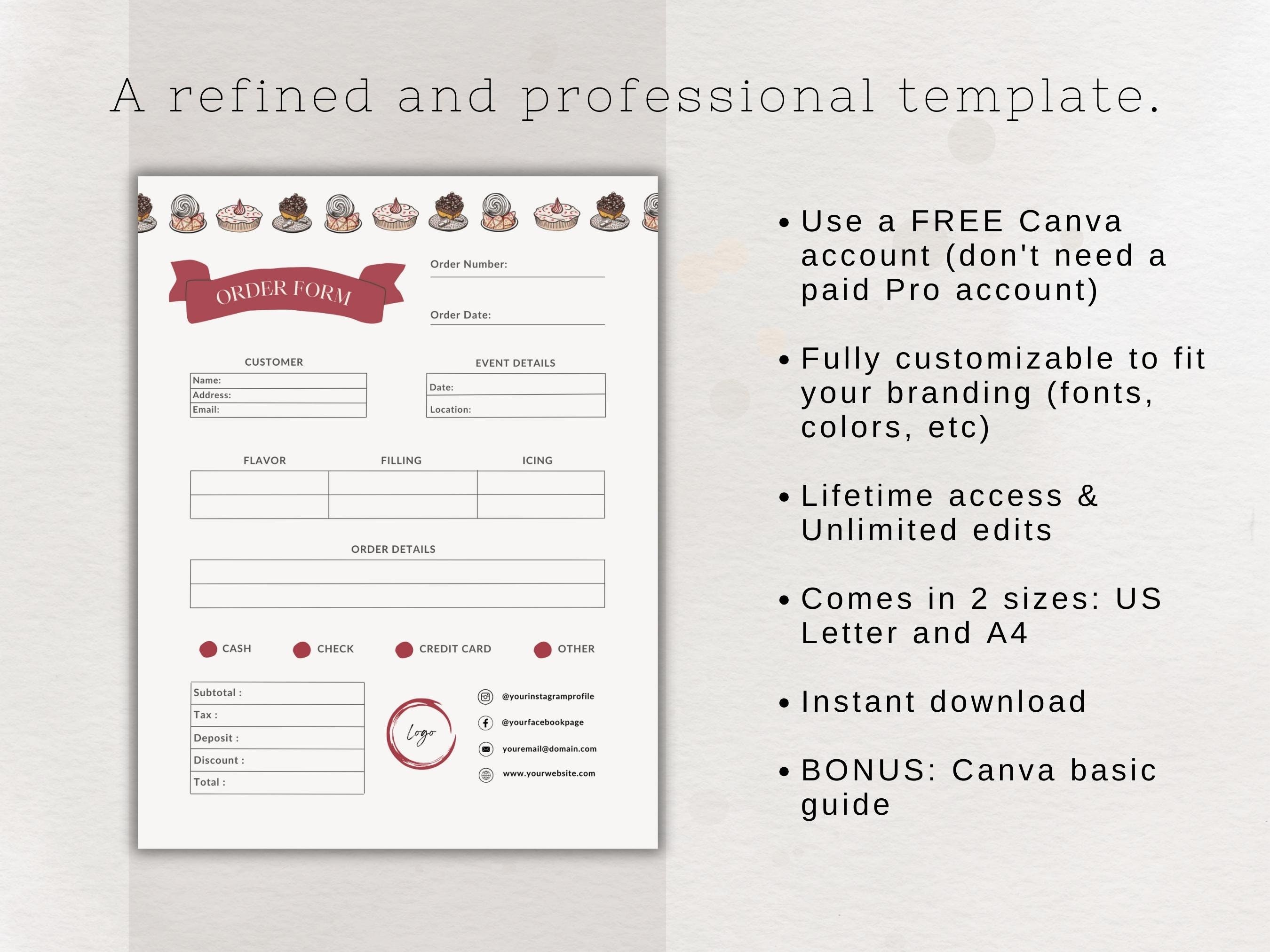 Retro Cake Order Form Template, Bakery Branding, Cookie Order Form, Add ...