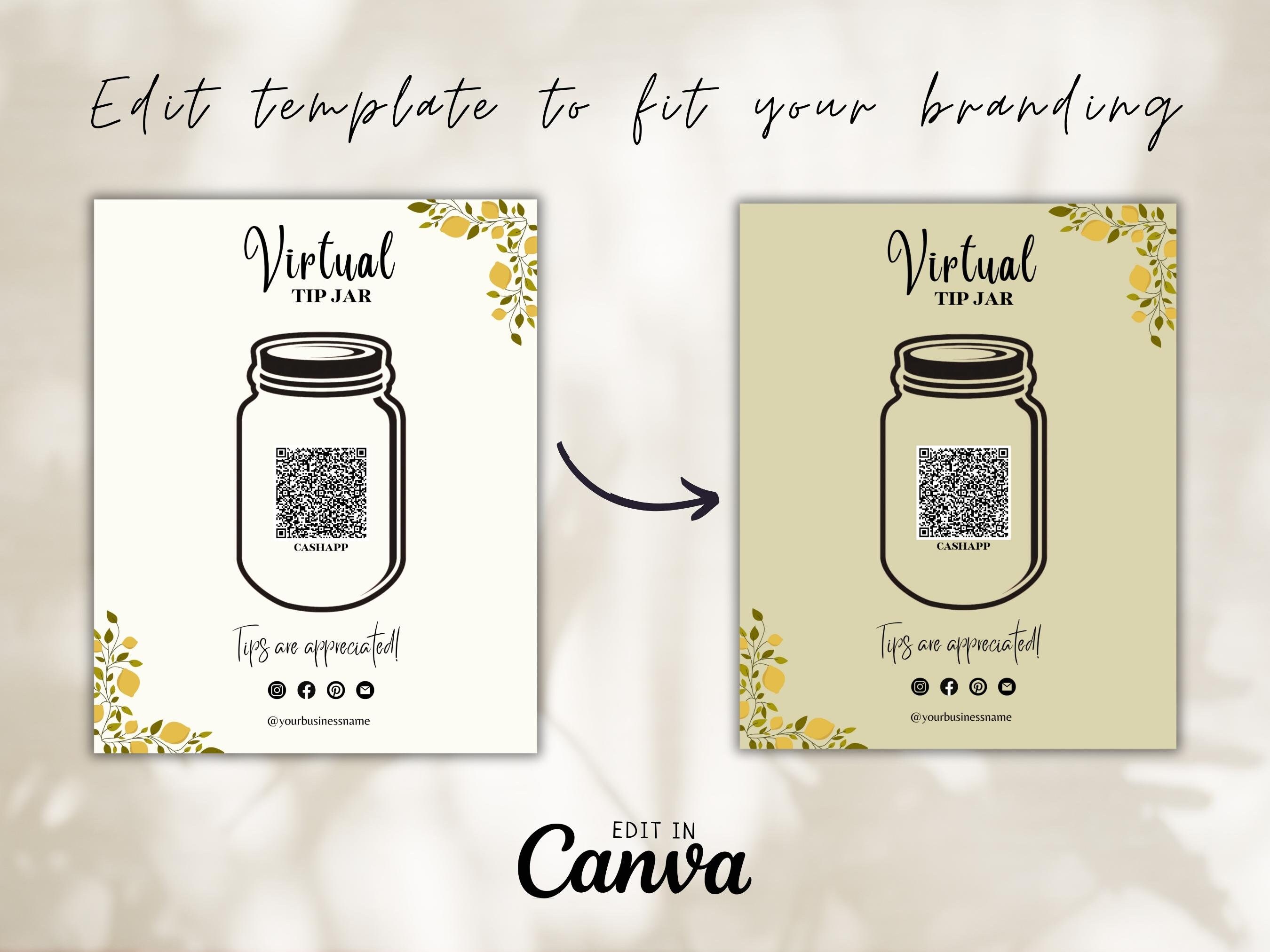 Virtual Tip Jar Printable, Venmo Payment Sign, Cashless Tip Jar, QR ...