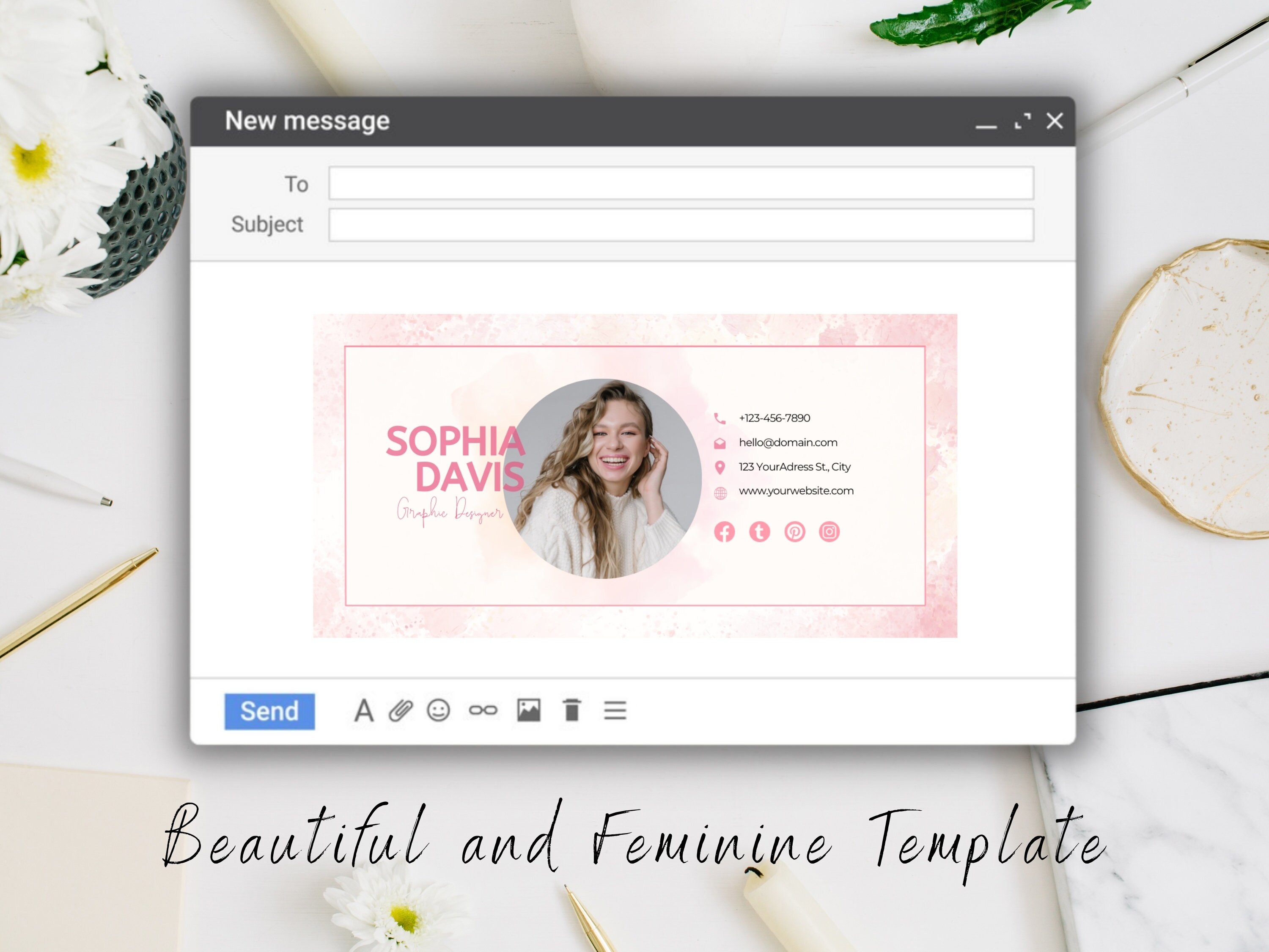 Email Signature Template, Pink Design, Gmail Signature, Outlook ...