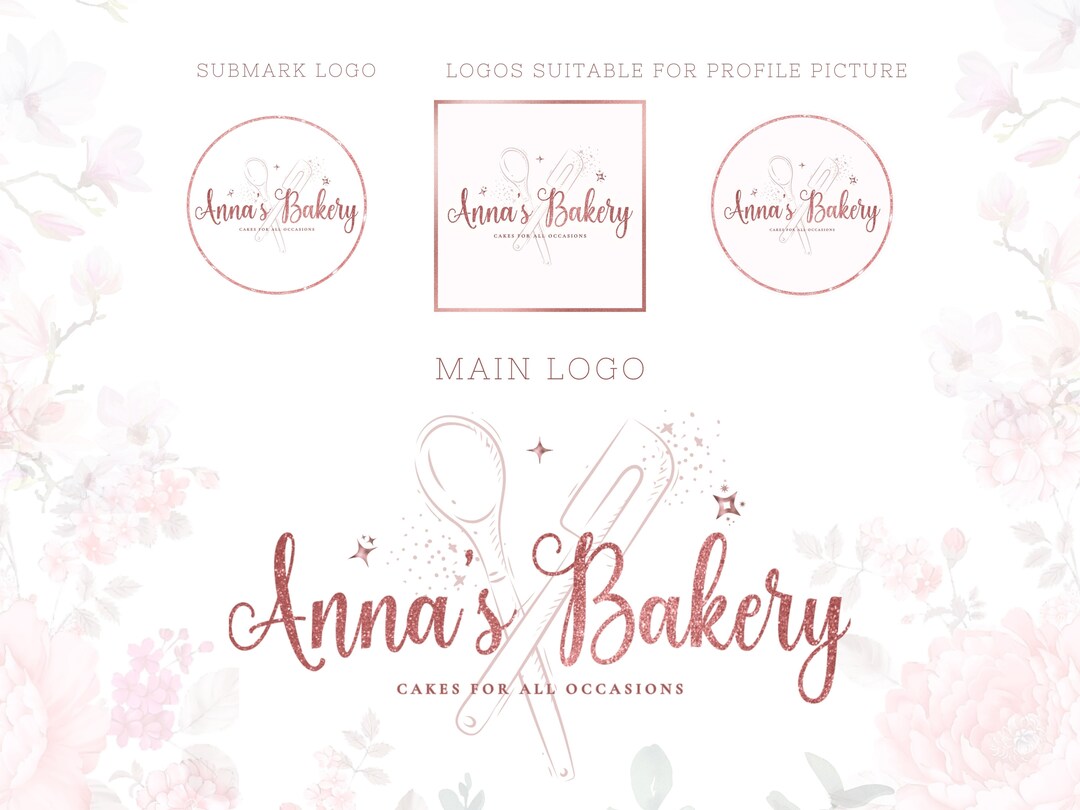Bakery Logo Bundle, Rose Gold Logo Design, Bakery Business Kit, Small ...
