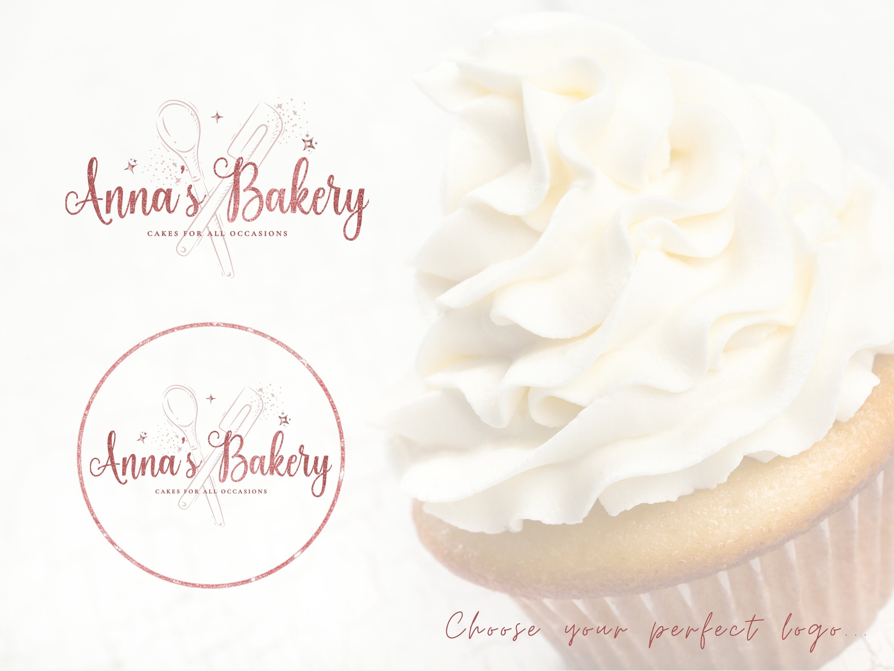Bakery Logo Bundle, Rose Gold Logo Design, Bakery Business Kit, Small ...