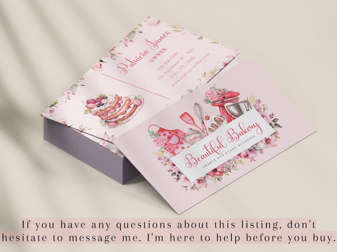 Bakery Business Card, Editable Business Card, Cake Business Card ...