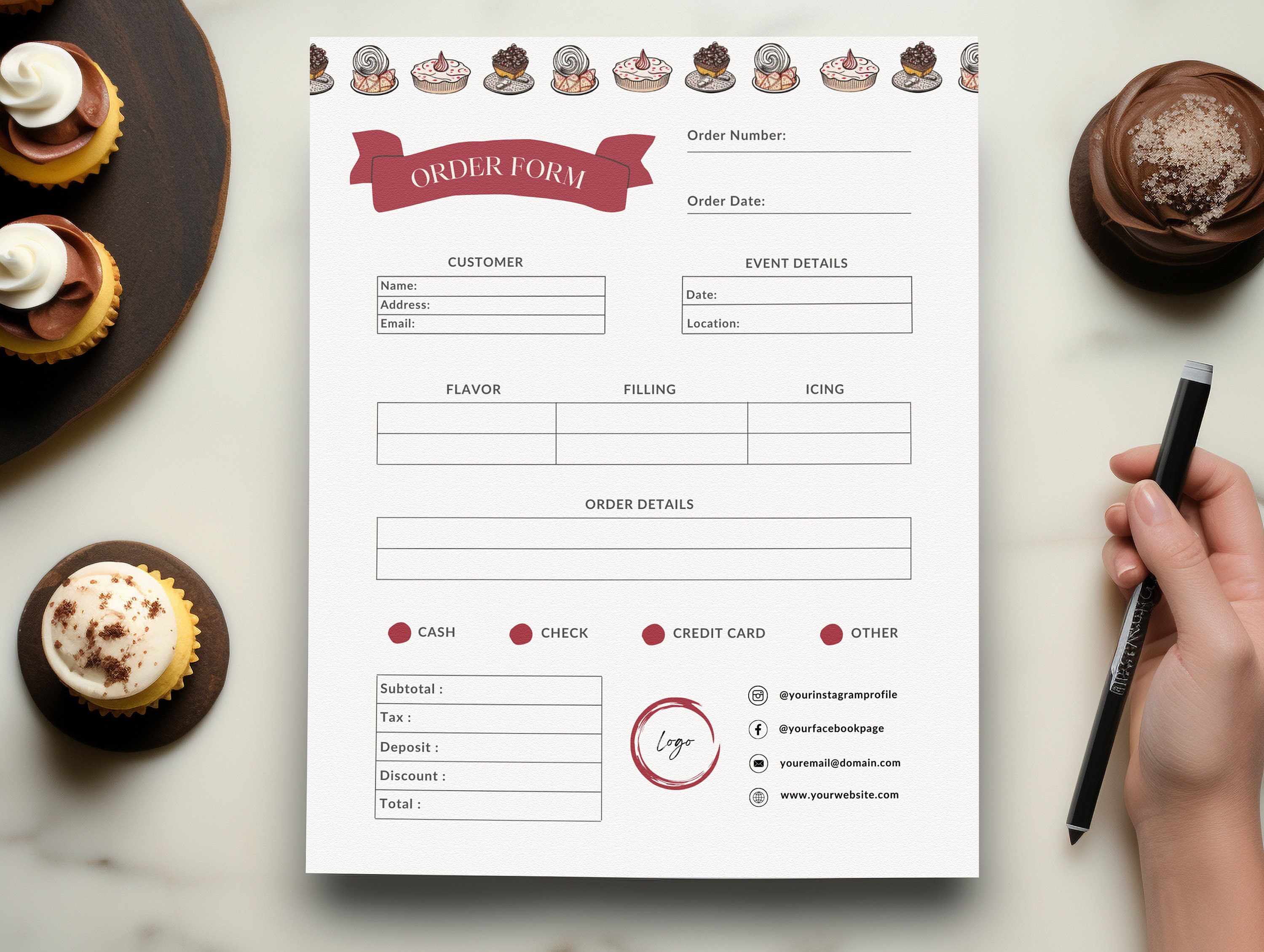 Retro Cake Order Form Template, Bakery Branding, Cookie Order Form, Add ...