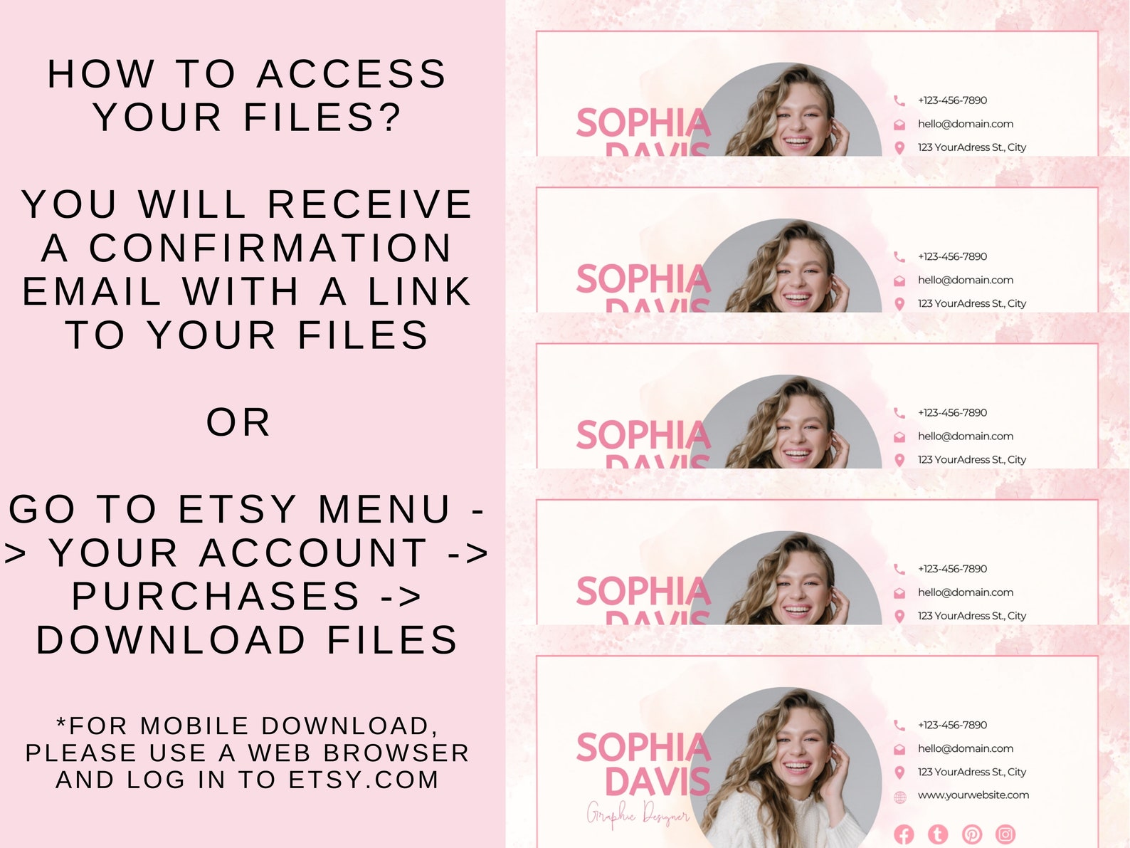 Email Signature Template, Pink Design, Gmail Signature, Outlook ...