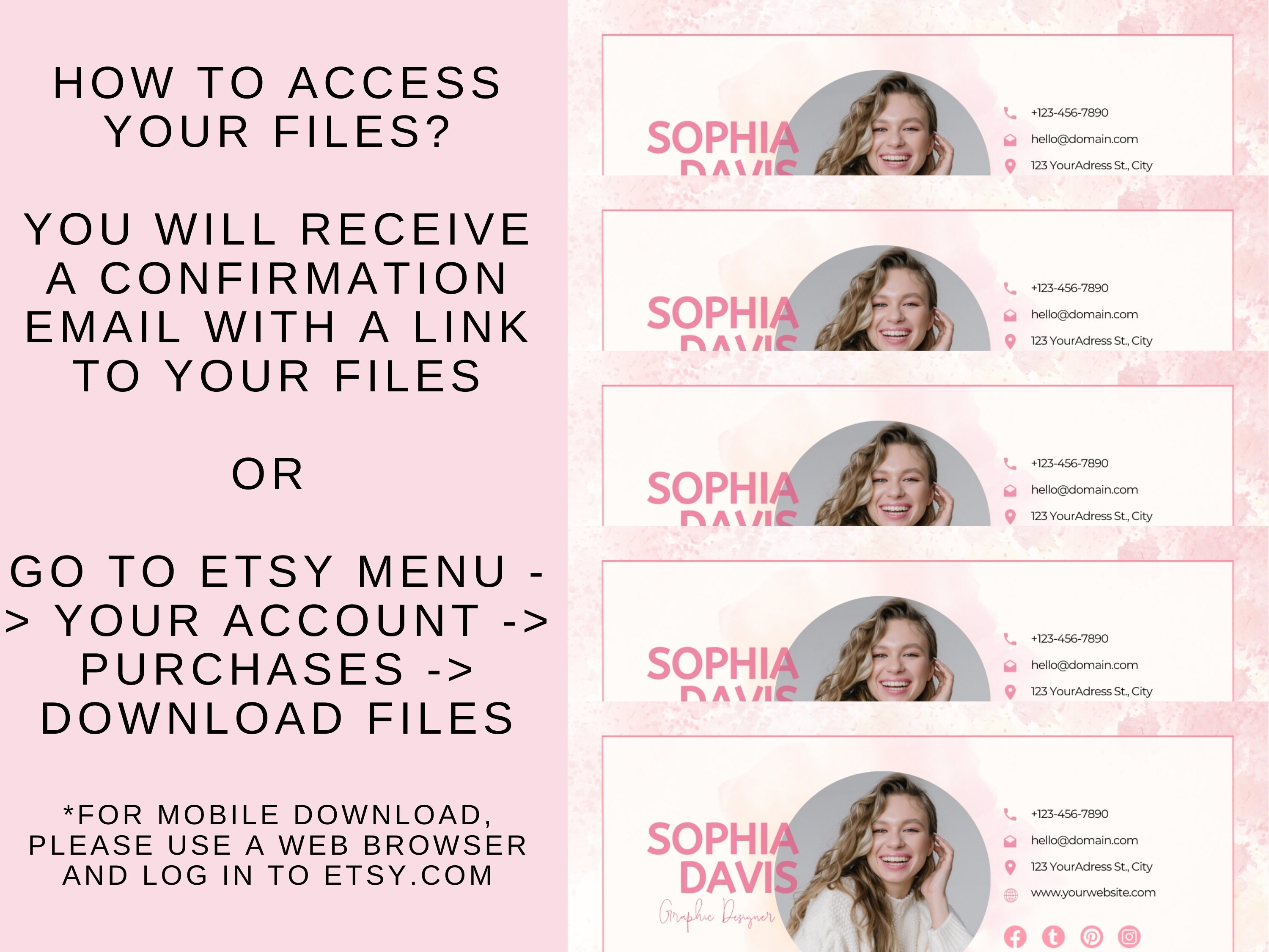 Email Signature Template, Pink Design, Gmail Signature, Outlook ...