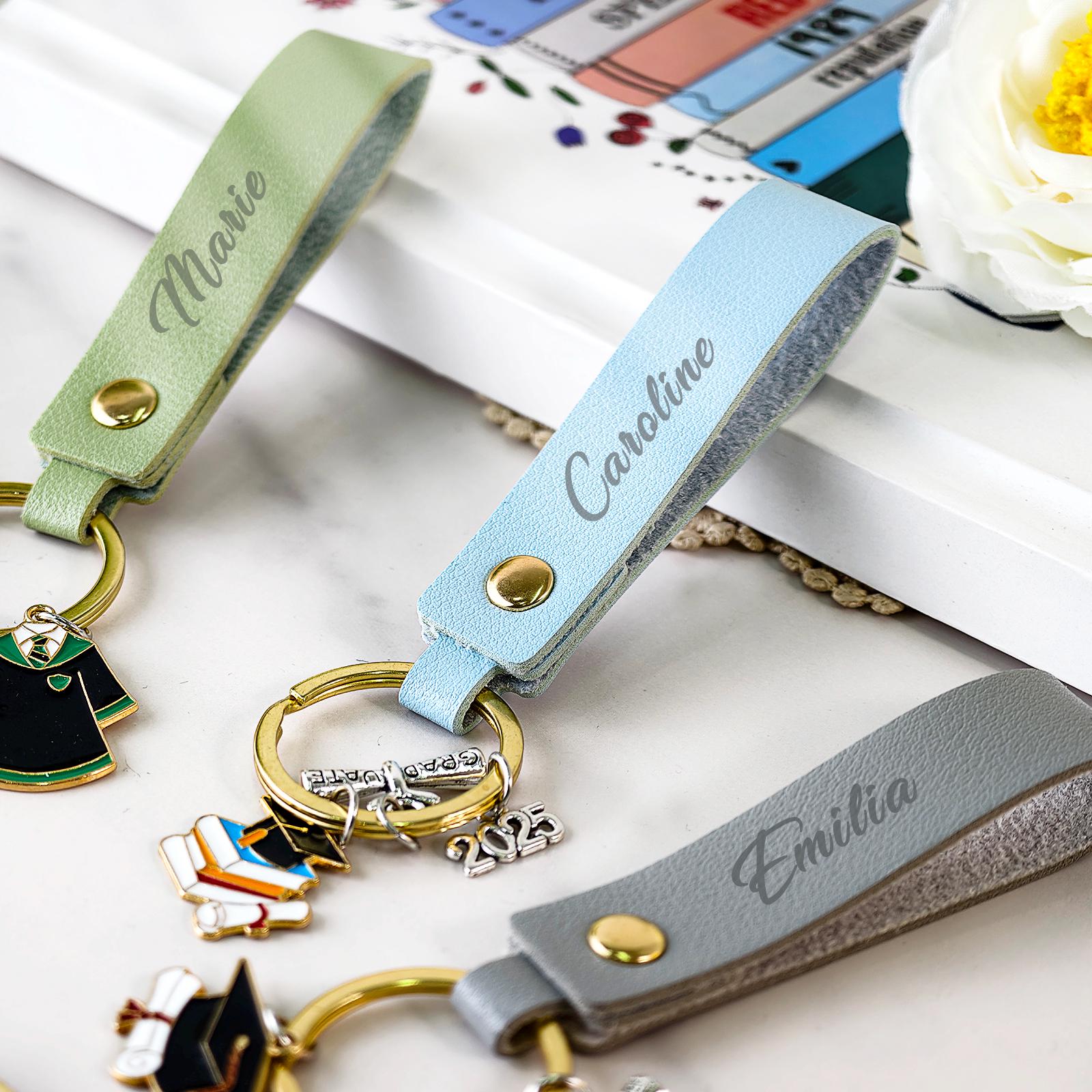 Personalized 2025 Graduation Keychain – Custom Engraved Name Leather ...