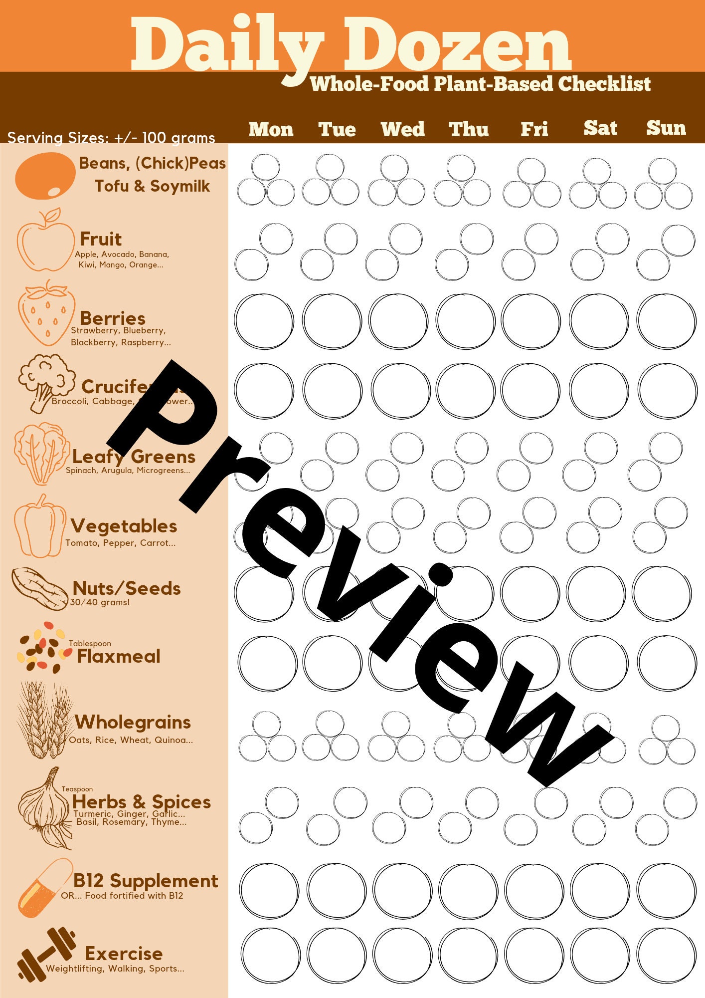 Daily Dozen Weekly Checklist / 3 Designs /printable PDF and Digital ...