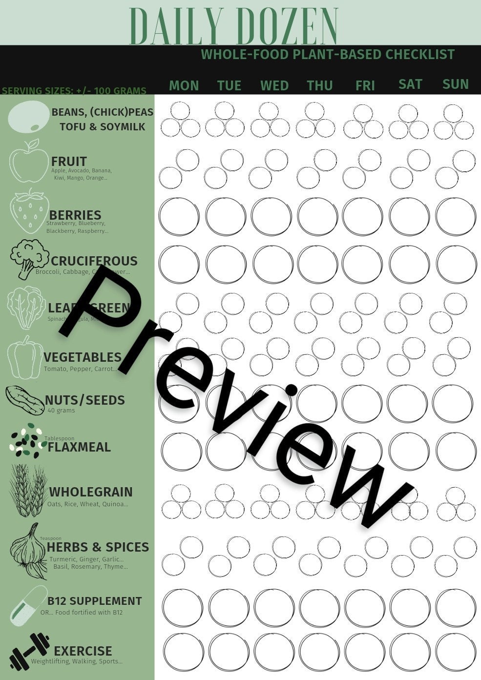 Daily Dozen Weekly Checklist / 3 Designs /printable PDF and Digital ...