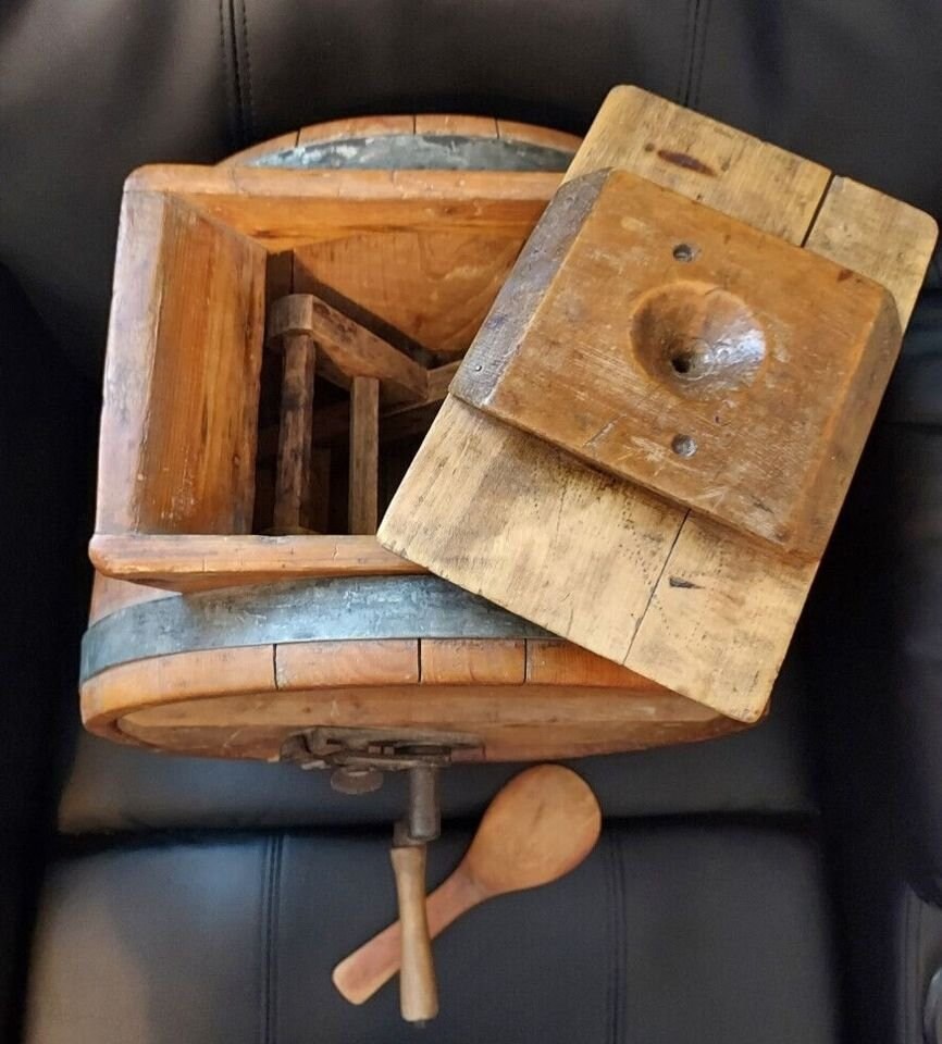 Antique Butter Churn, Hand Crank Wooden Barrel, Complete With Top ...