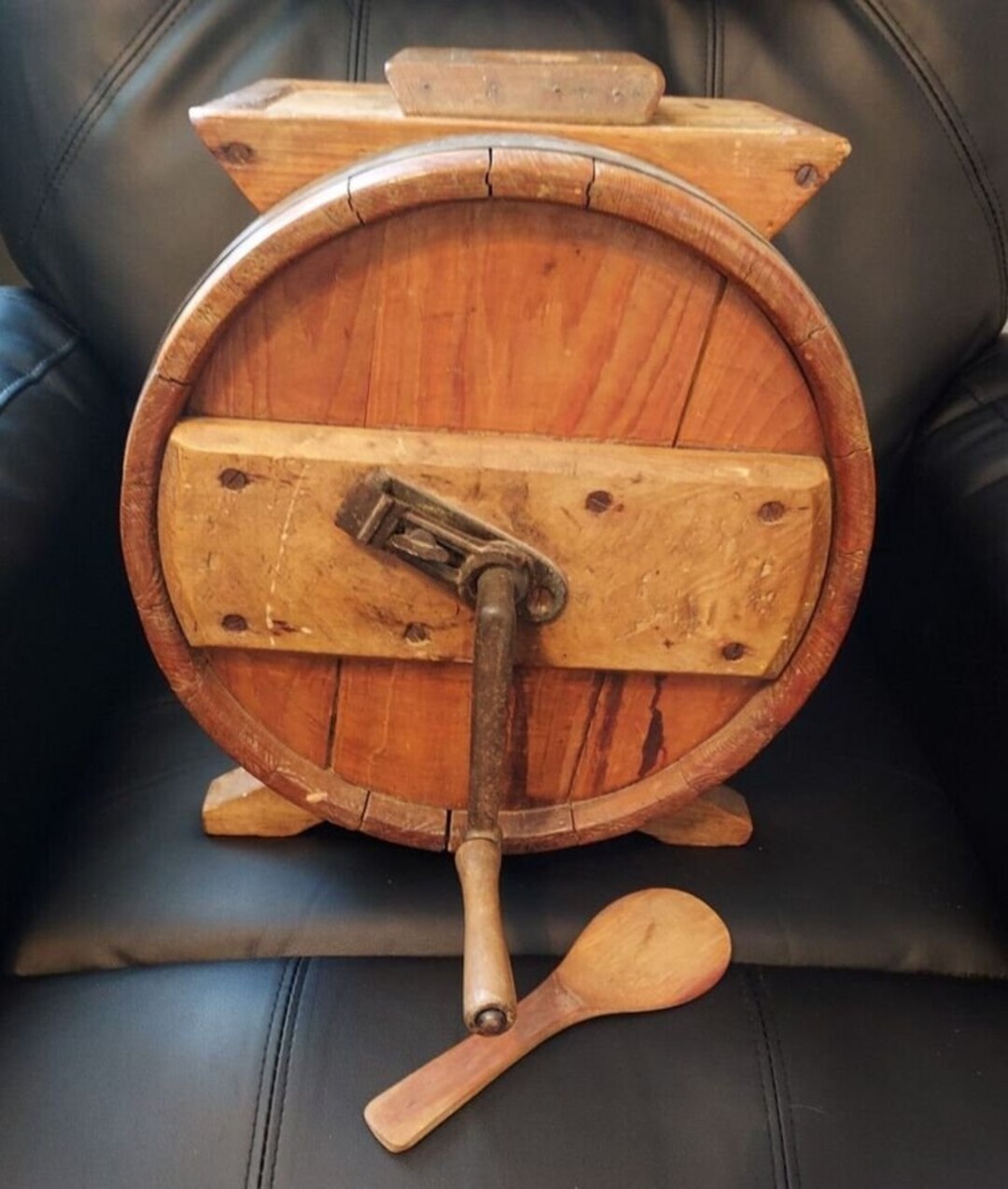 Antique Butter Churn, Hand Crank Wooden Barrel, Complete With Top ...