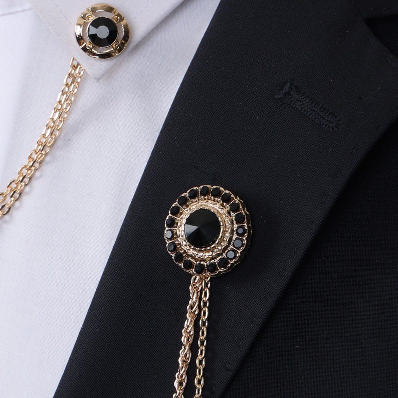Gold Chain Lapel Brooch With Black Stone, Men's Wedding Accessory - Etsy