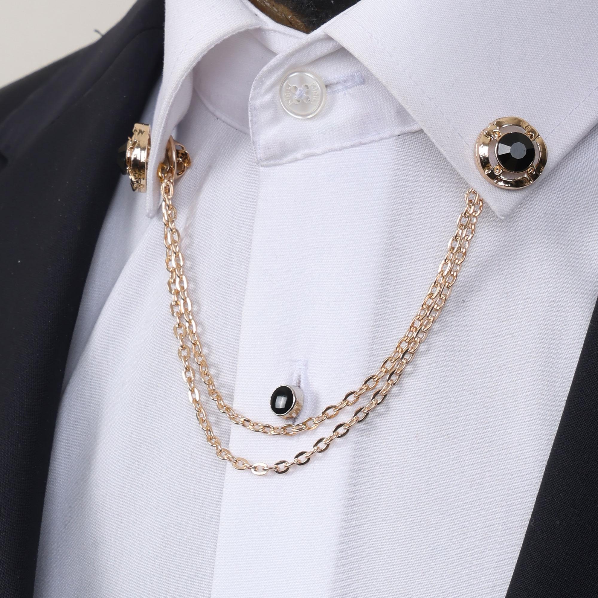 Gold Chain Lapel Brooch With Black Stone, Men's Wedding Accessory - Etsy
