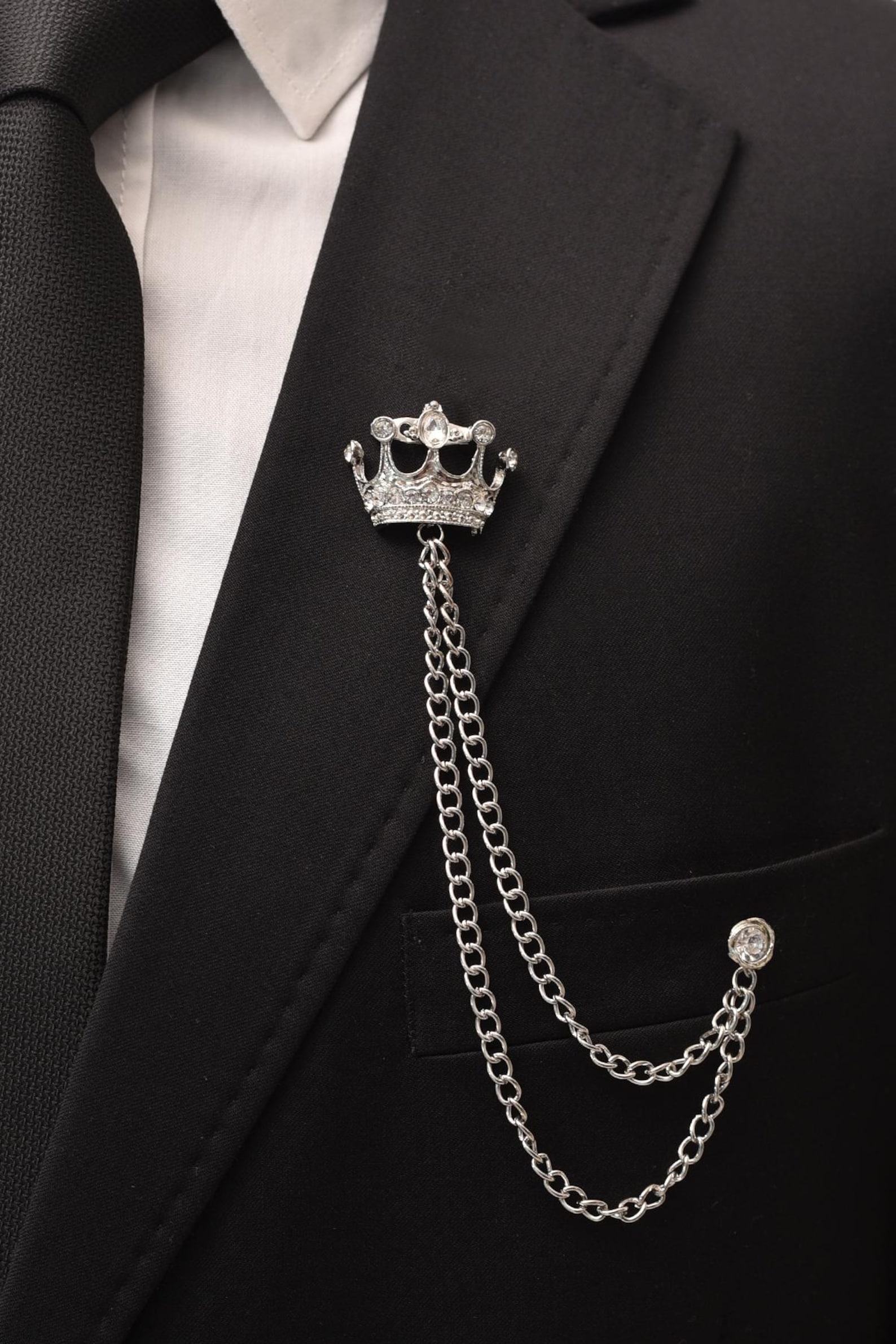 Handmade King Crown Lapel Chain Brooch, Gold & Silver, Wedding Gift - Etsy