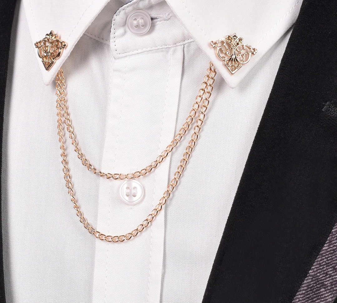 Triangle Collar Chain Pins, Silver, Black, Gold, Unisex Brooch - Etsy