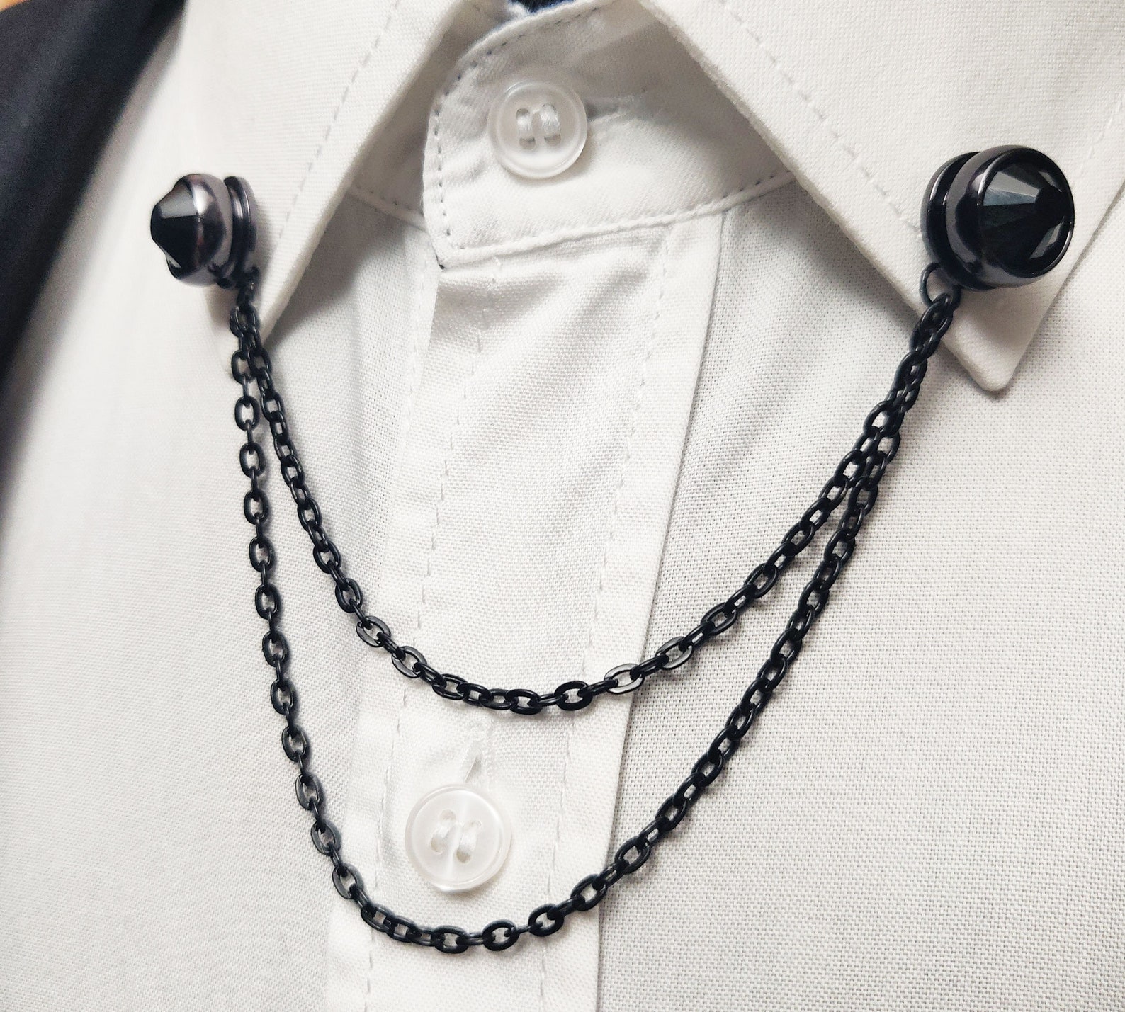 3 Color Gemstone Handmade Lapel Pin Chain, Men's Lapel Pin Chain, Gift ...