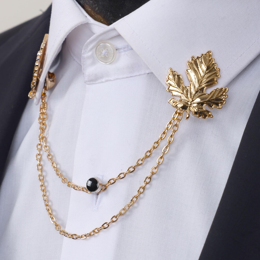 Leaf Figured Gold Color Chain Lapel Brooch, Custom Design Lapel Chains ...
