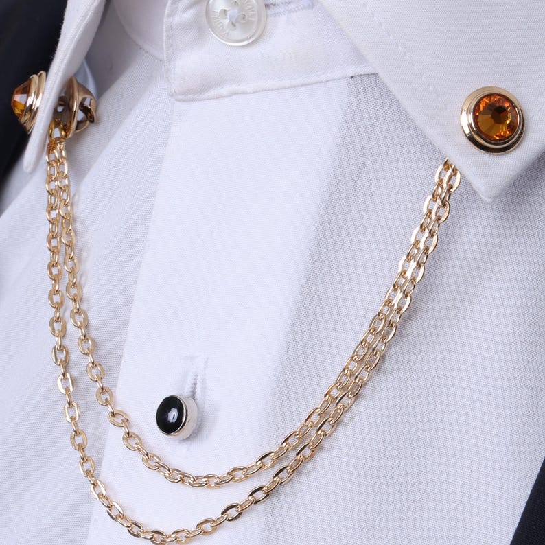 Handmade Gold Colored Stone Shirt Collar Chain - Etsy