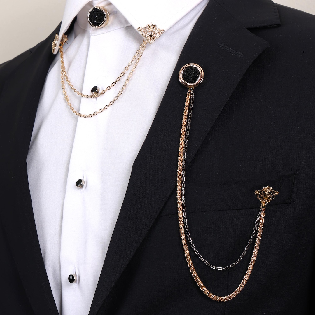 Handmade Gold Chain Jacket Brooch, Lapel Chain Pin, Men's Women's ...