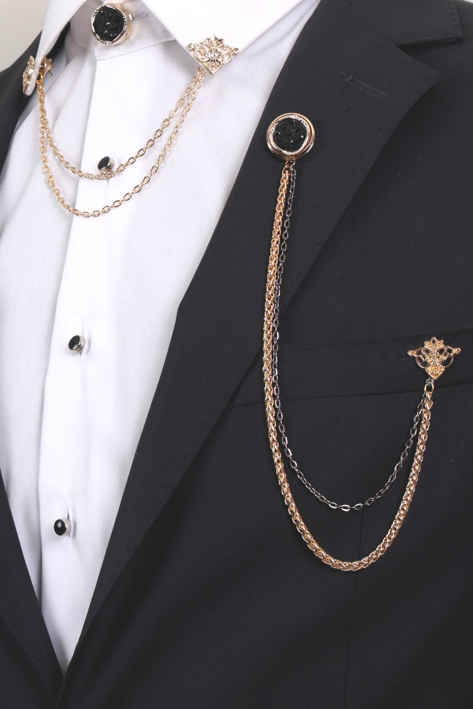 Handmade Gold Chain Lapel Brooch Pin, Men's Jacket Jewelry - Etsy