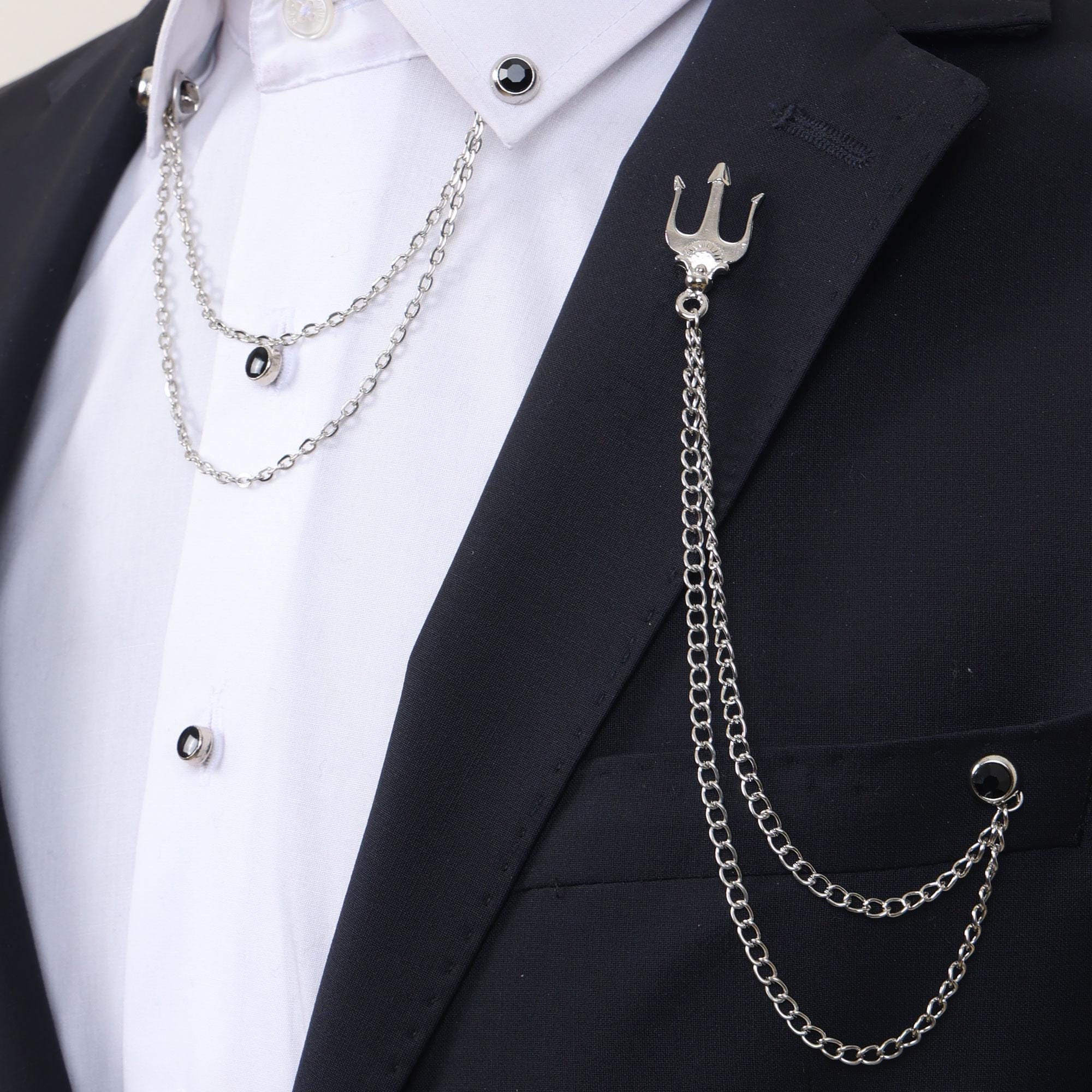 Poseidon Trident Lapel Chain, Gold & Silver, Groom Wedding Accessory - Etsy