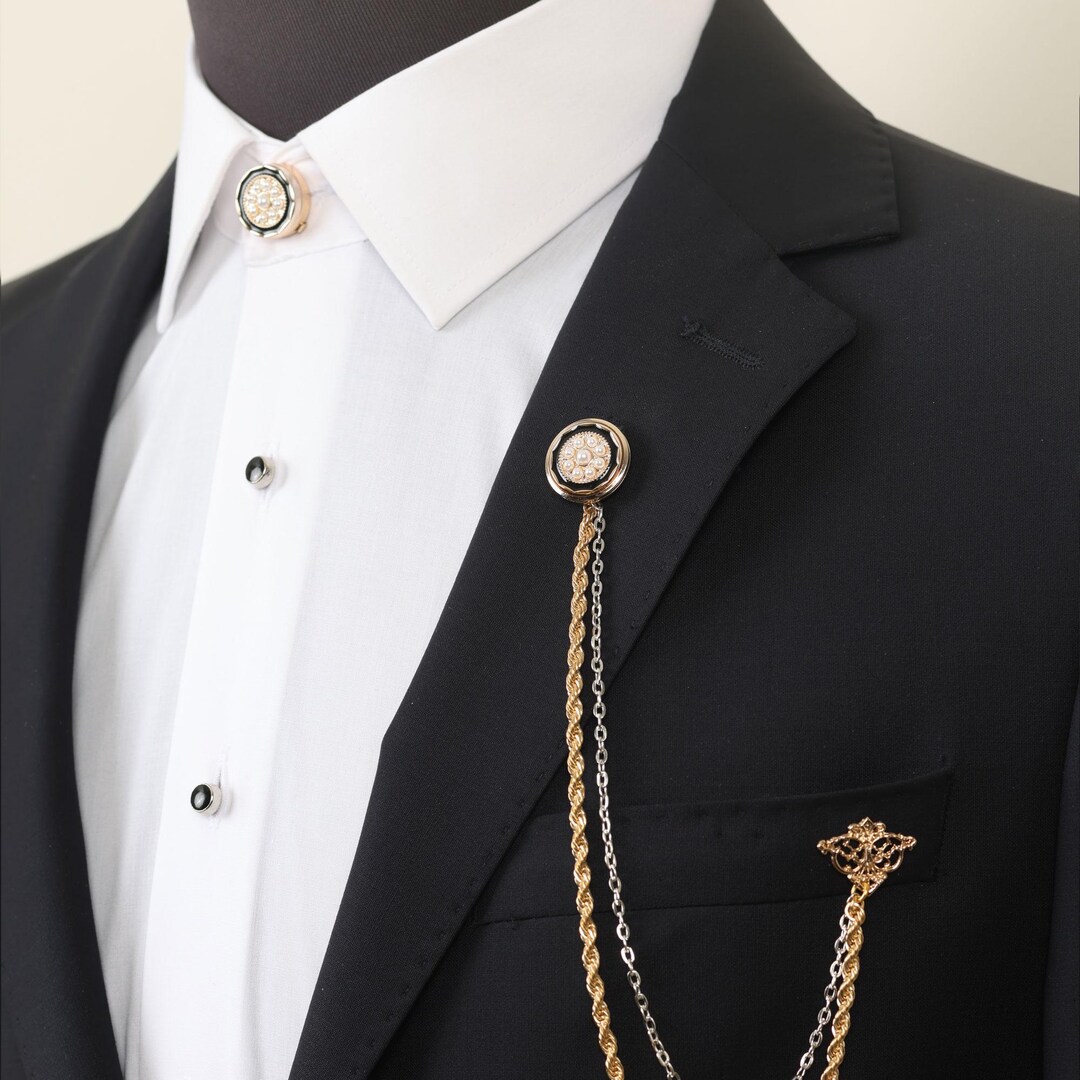 Handmade Gold Collar Chain Brooch, Pearl Stone Collar Chain, Same ...