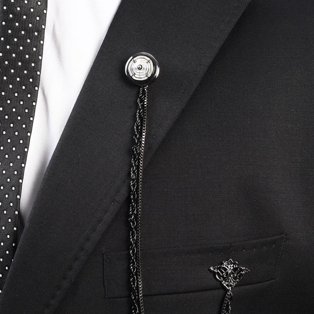 Hand Made Black Collar Chain Brooch, Unique Designs, Black Lapel Pins ...