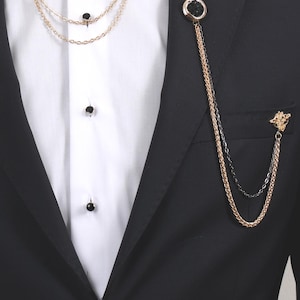Handmade Gold Chain Lapel Brooch Pin, Men's Jacket Jewelry - Etsy