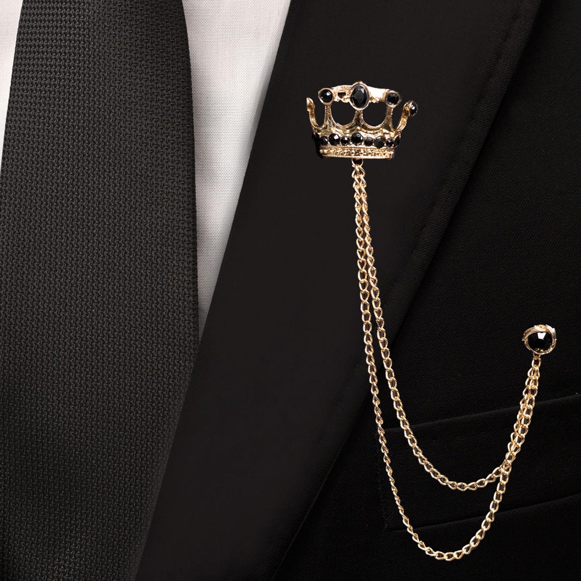 Handmade King Crown Lapel Chain Brooch, Gold & Silver, Wedding Gift - Etsy