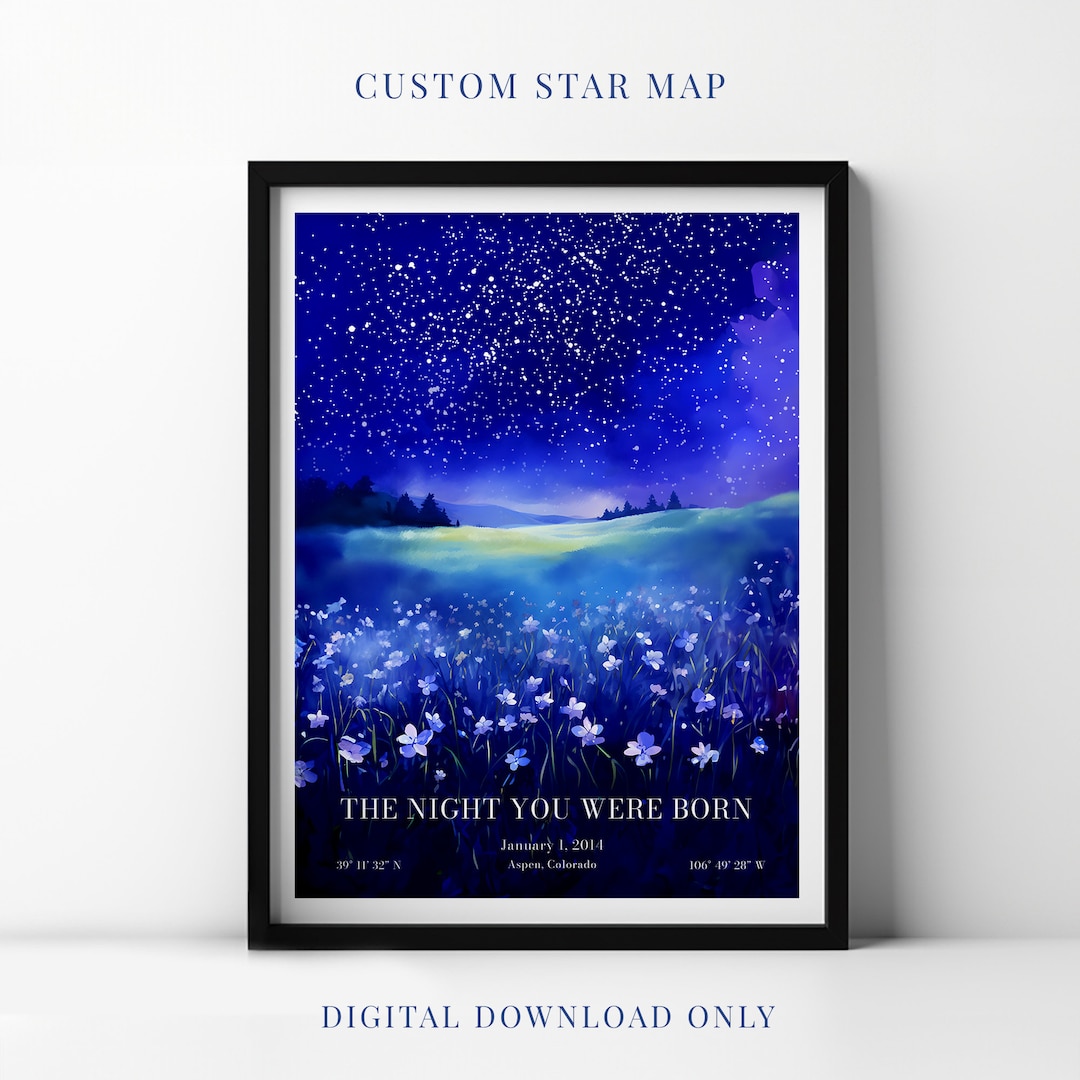 Personalized Star Map Wall Art With Flower Meadow Design Custom Home ...